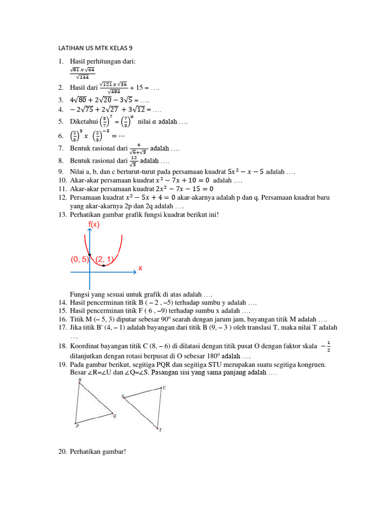 Latihan US Matematika Kelas 9 | PDF