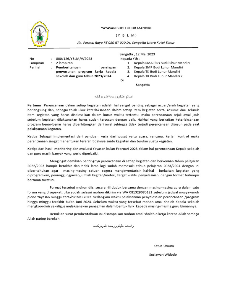 Pemberitahuan Program Kerja Sekolah | PDF