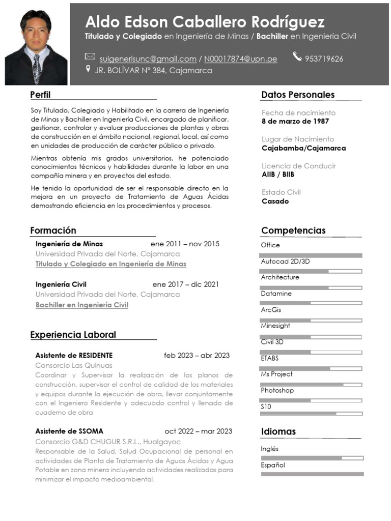 CV Aldo Caballero Rodríguez | PDF | Minería | Ingeniería
