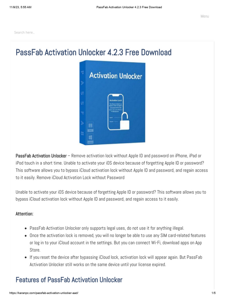 PassFab Activation Unlocker 4.2.3 | Download Free PDF | Ios | I Cloud