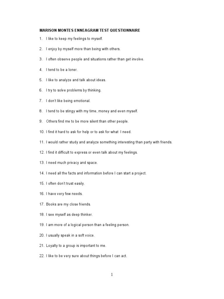 Enneagram Test Questionnaire For Students | PDF | Anger | Emotions