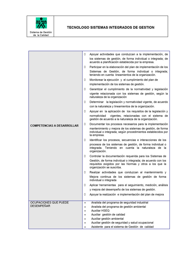 Perfil - Sistemas Integrados de Gestion | PDF | Sistema de manejo de calidad | Business
