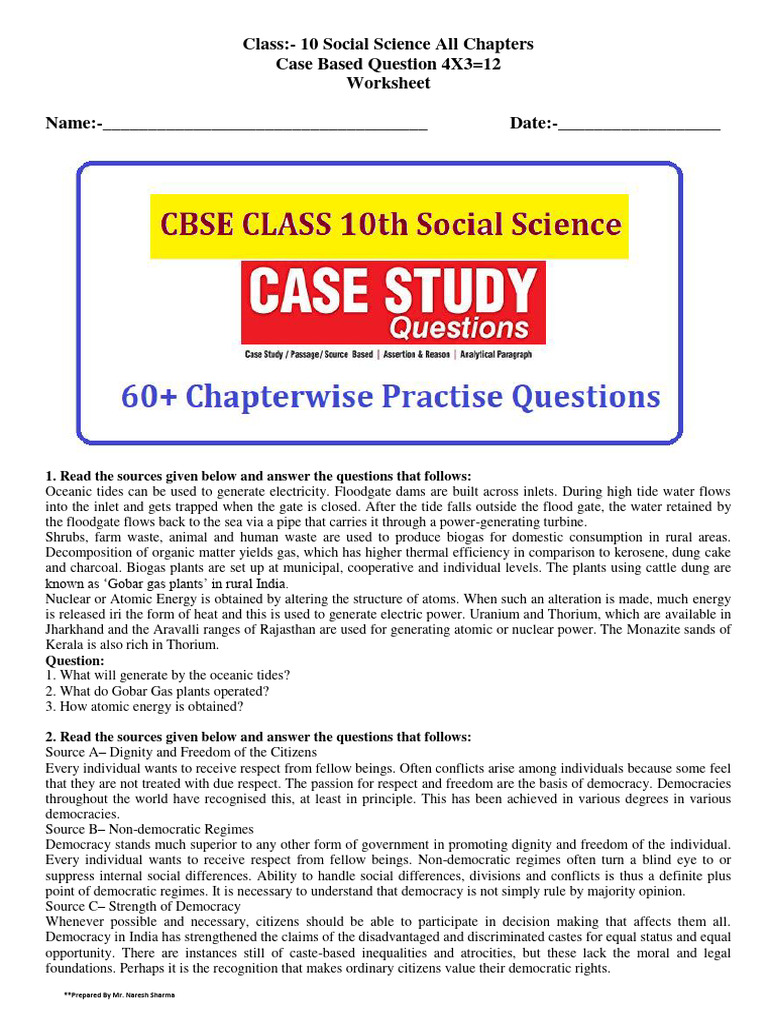 Complete Case Based Questions Class 10th SST - 225194291 | PDF | Loans ...