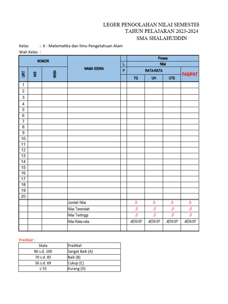 Form Nilai Pts Fisika Ganjil 2023-2024 | PDF