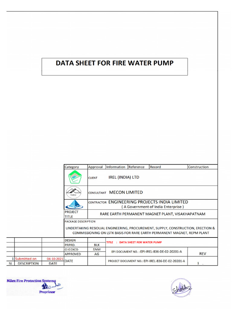 Fire Water Pump Datasheet | PDF | Pump | Bearing (Mechanical)