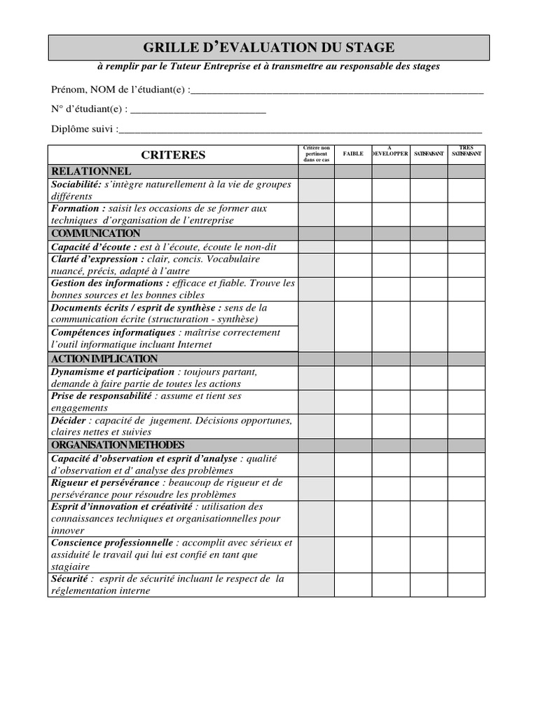 Grille Evaluation Stage - Tuteur | PDF | Business | la communication