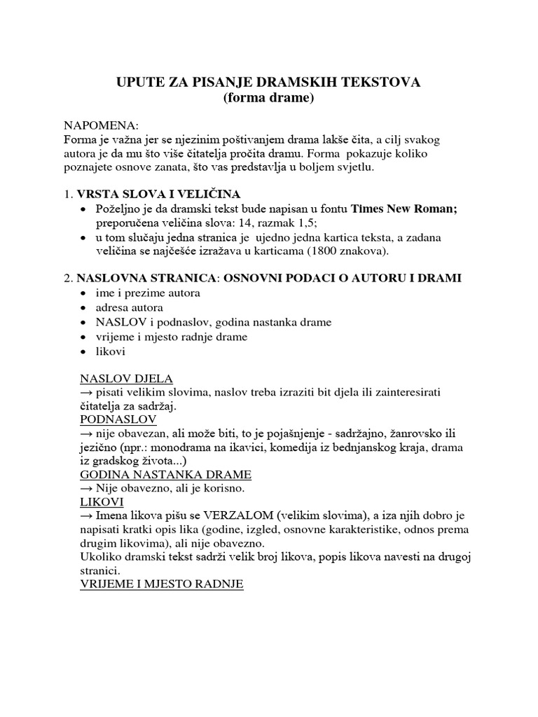 Upute Za Pisanje Dramskih Tekstova | PDF