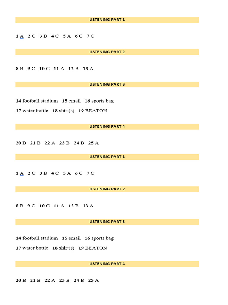 Listening Test - Answer Key | PDF