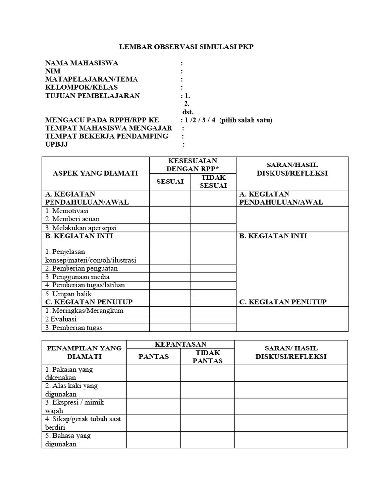Lembar Observasi Simulasi Pkp | PDF