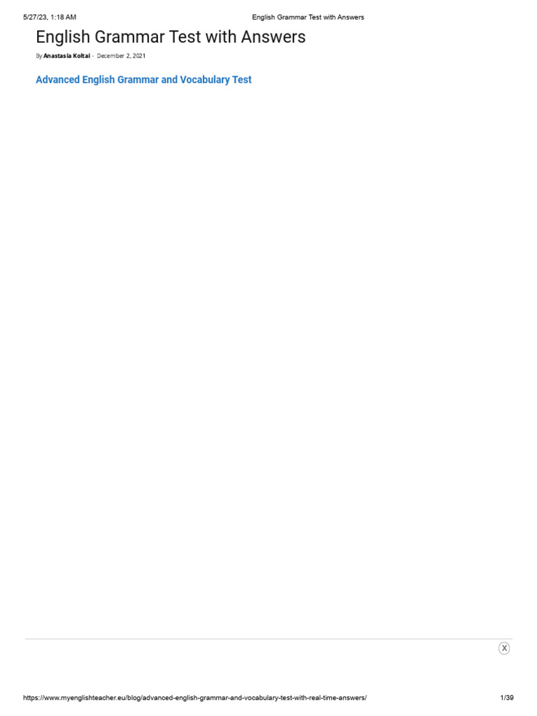 English Grammar Test With Answers | Download Free PDF | English Grammar ...