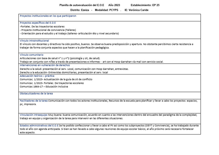 Autoevaluacion Eoe | PDF | Salud y bienestar