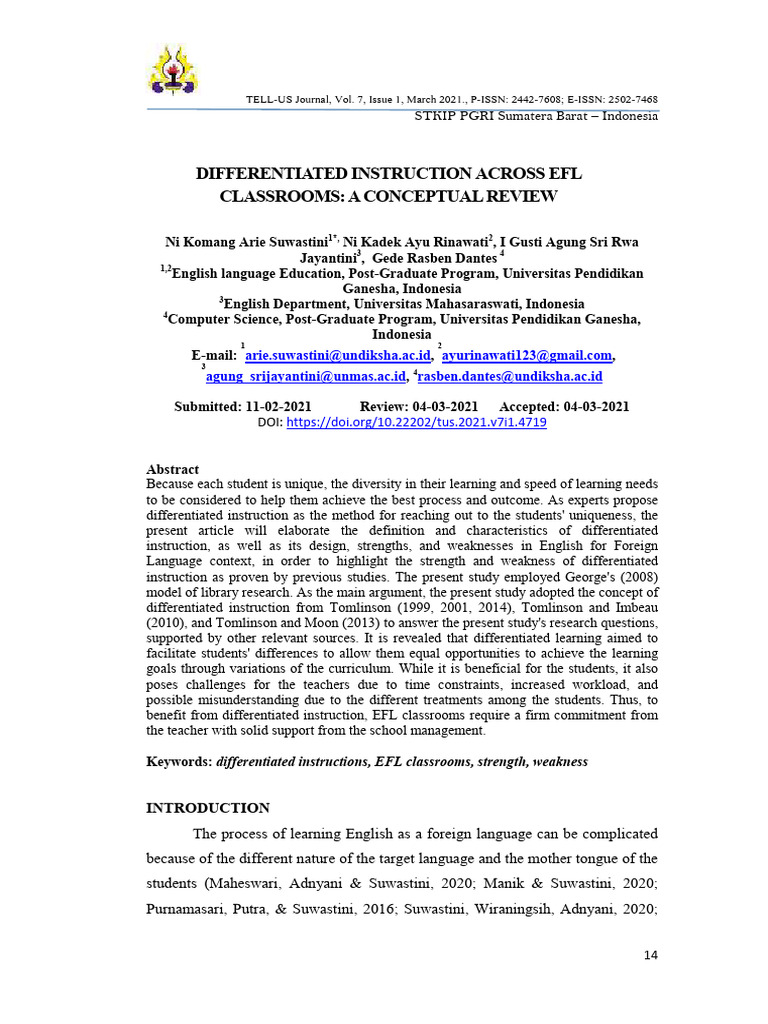 Differentiated Instruction Across EFL Clasroom A Conceptual Review | PDF | Differentiated ...