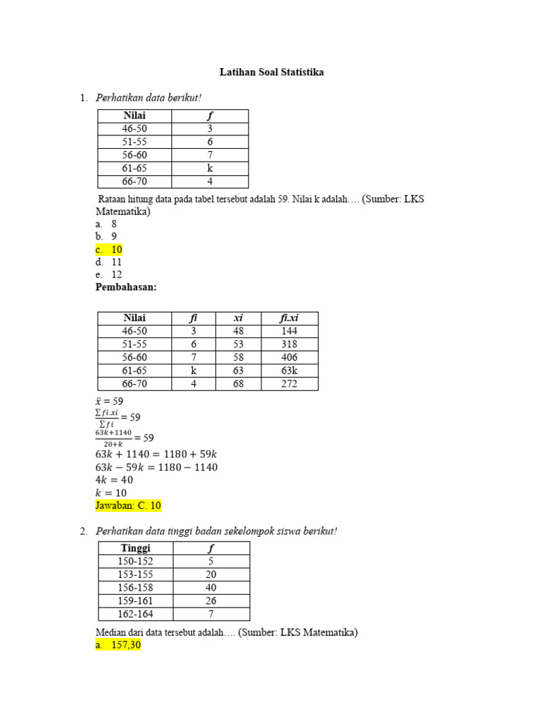 Latihan Soal Statistika | PDF