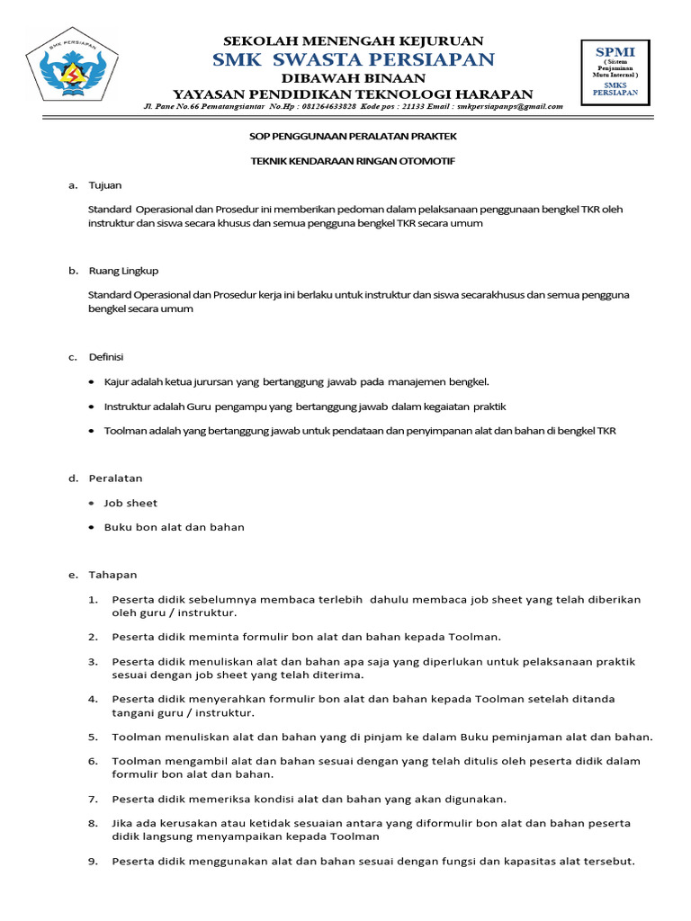 Sop Penggunaan Alat | PDF