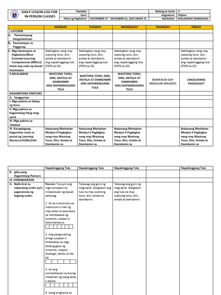 DLL Filipino (Melcs) w5 | PDF