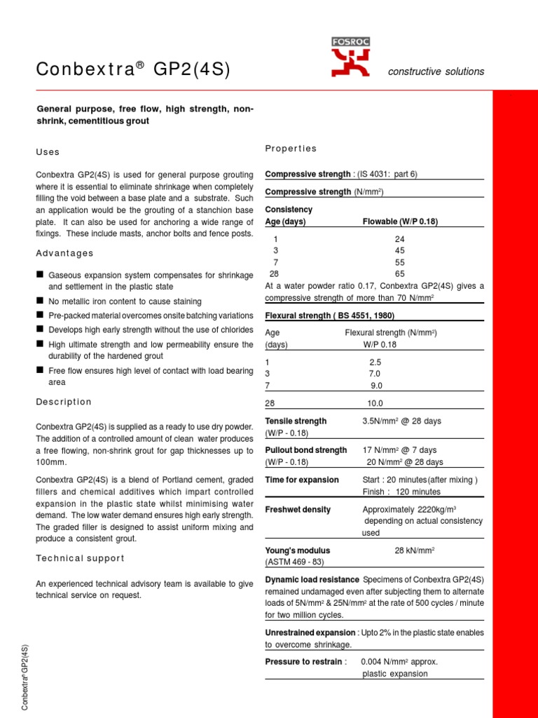 Fosroc Conbextra GP2 | PDF | Strength Of Materials | Concrete