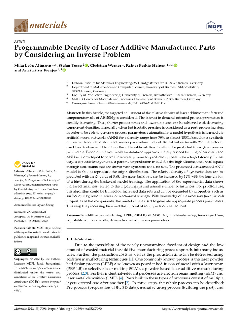 Programmable Density of Laser Additive Manufactured Parts by Considering An Inverse Problem ...
