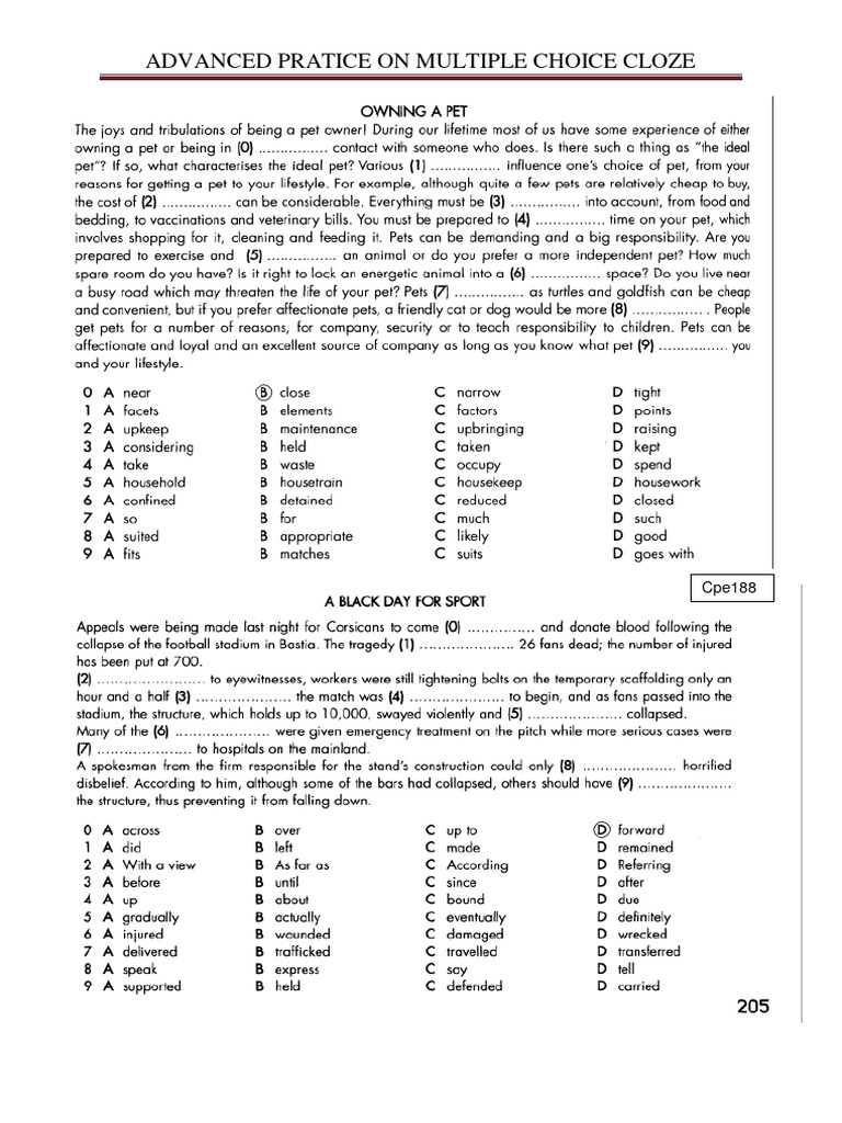Advanced Practice On Multiple Choice Cloze | PDF