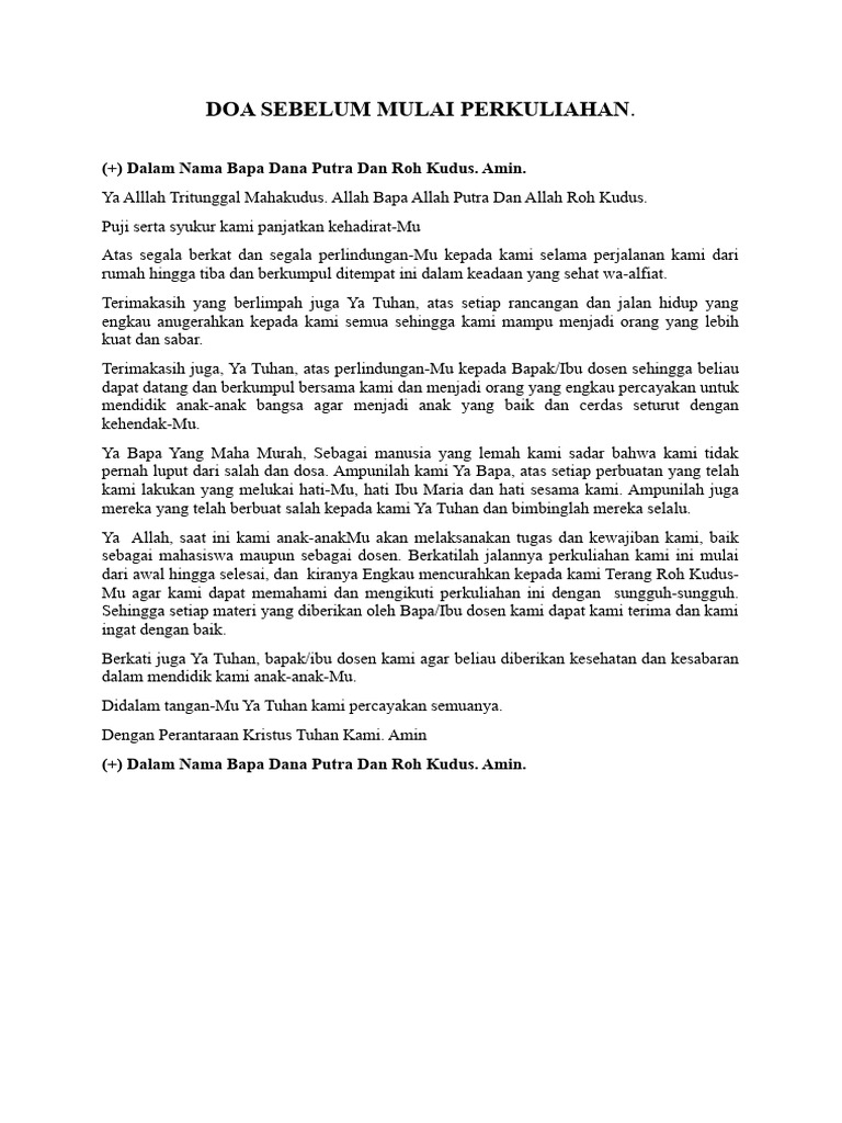 Doa Sebelum Mulai Perkuliahan | PDF