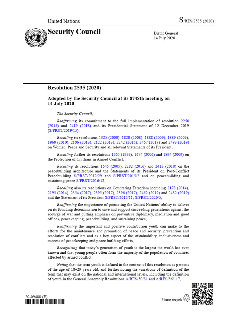 Security Council Resolution 2535 (2020) | PDF | Politics | Social Science