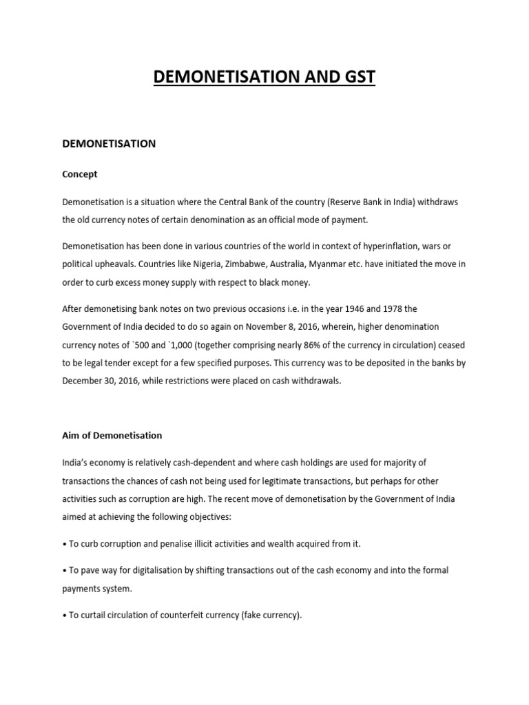 Demonetisation and GST | PDF | Value Added Tax | Taxes