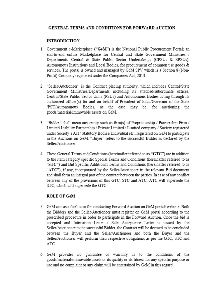 General Terms Conditions Forward Auction | PDF | Auction | Arbitration