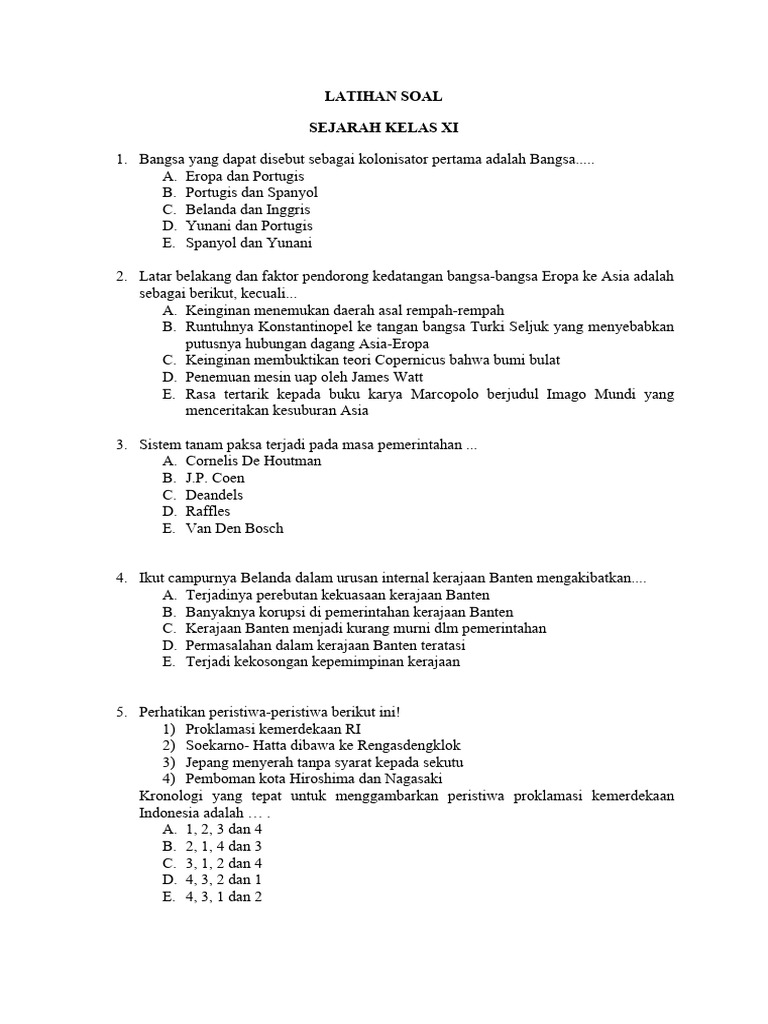 LATIHAN SOAL SEJARAH - SISWA | PDF