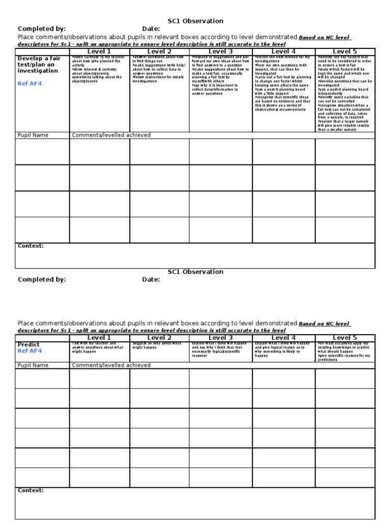 SC1 Observation Levels Assessment Guide | PDF | Observation | Accuracy ...