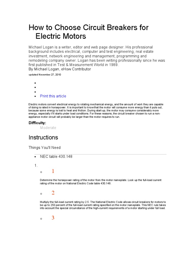 Sizing Circuit Breakers for Motors | PDF | Power Supply | Electrical ...