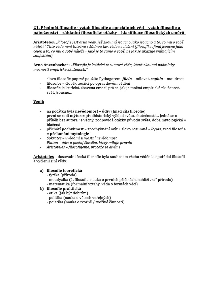 21. Filosofie - předmět | PDF