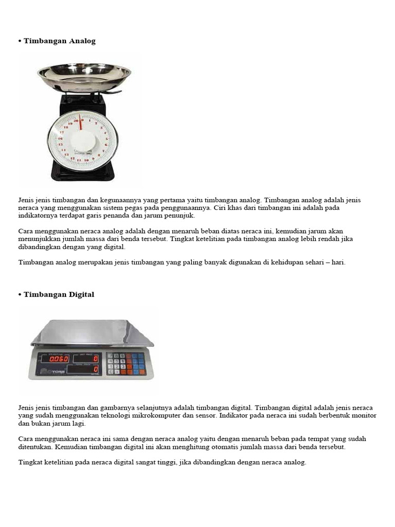 Timbangan Dan Kegunaannya | PDF | Teknologi & Rekayasa
