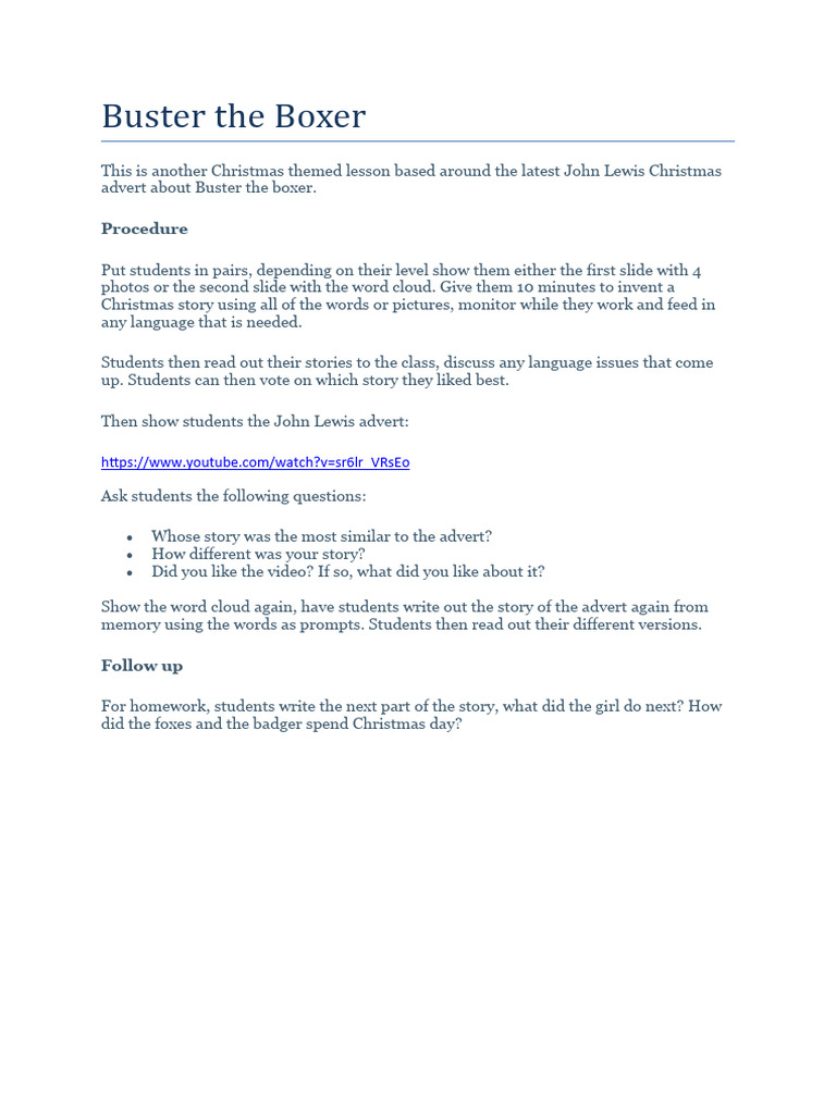 Christmas Story Lesson with Buster | PDF