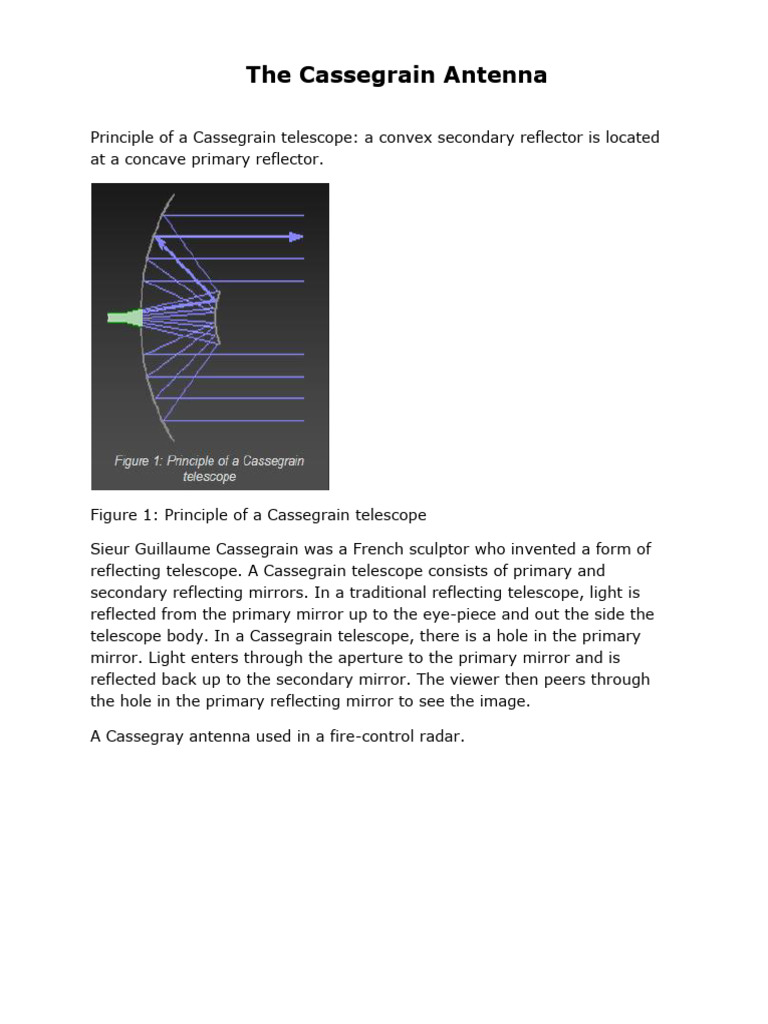 The Cassegrain Antenna | PDF | Radiation | Telecommunications Engineering