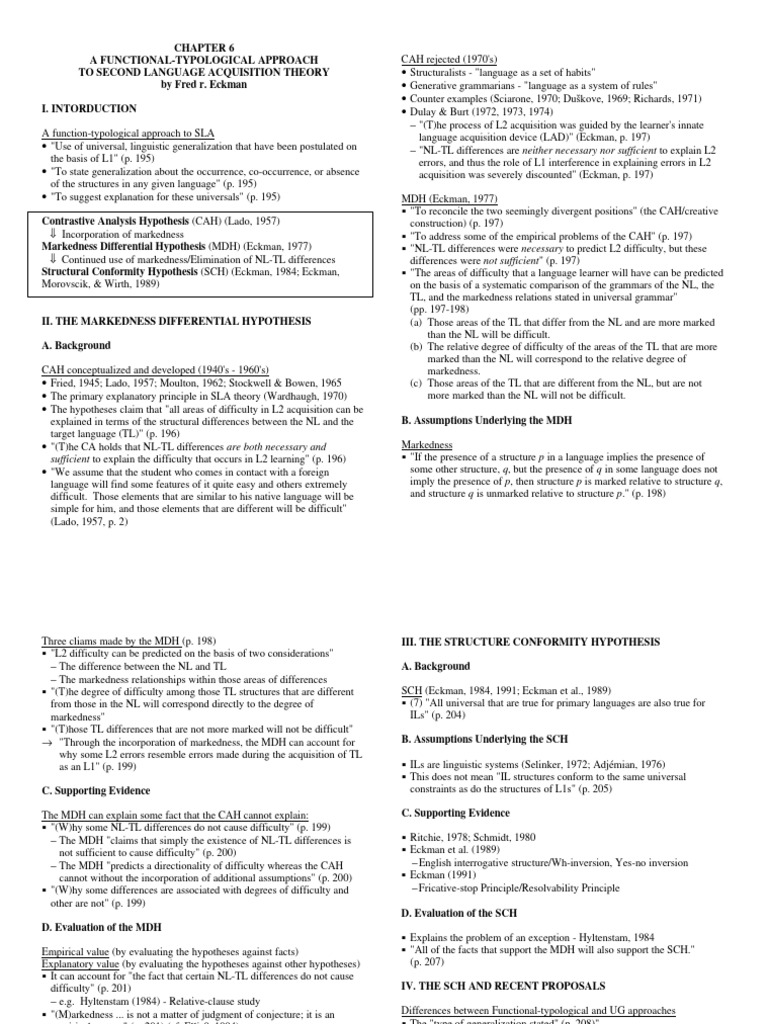 SLA Theory: Markedness & Hypotheses | PDF | Second Language Acquisition ...