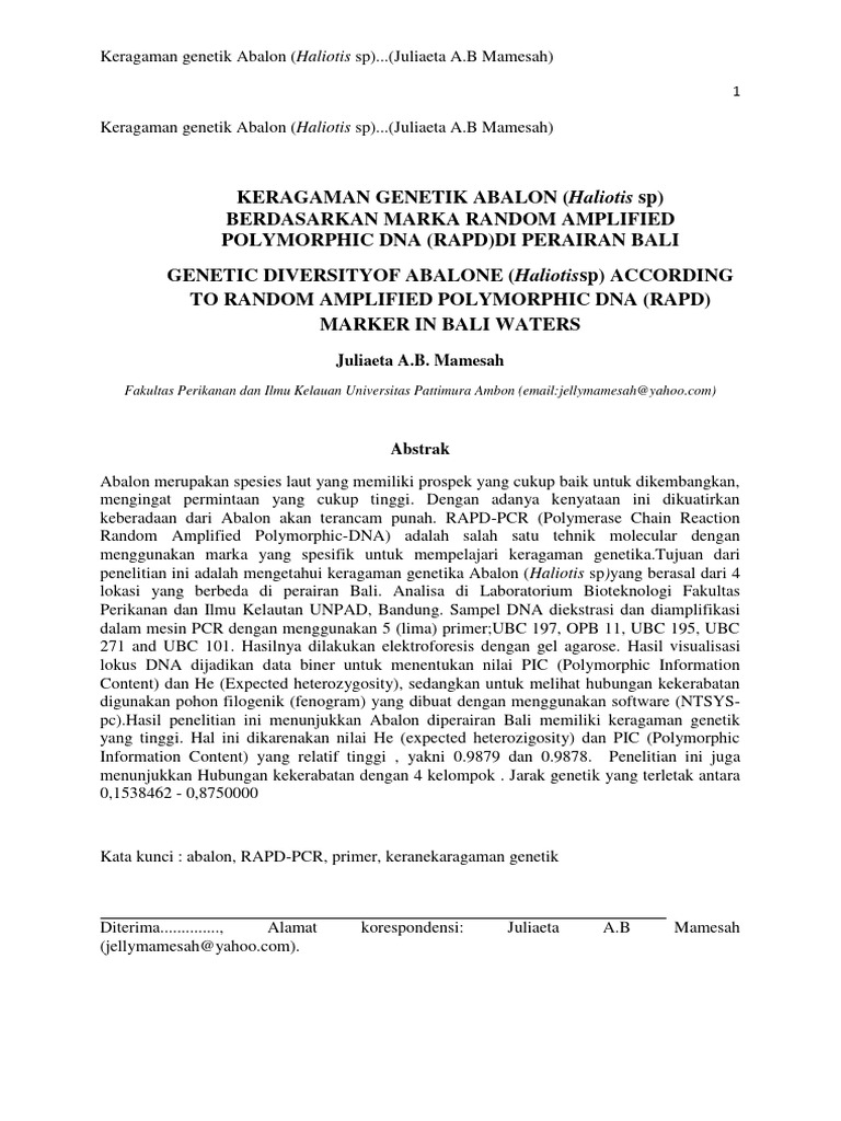 Keragaman Genetik Abalon di Bali | PDF | Kesehatan Holistik