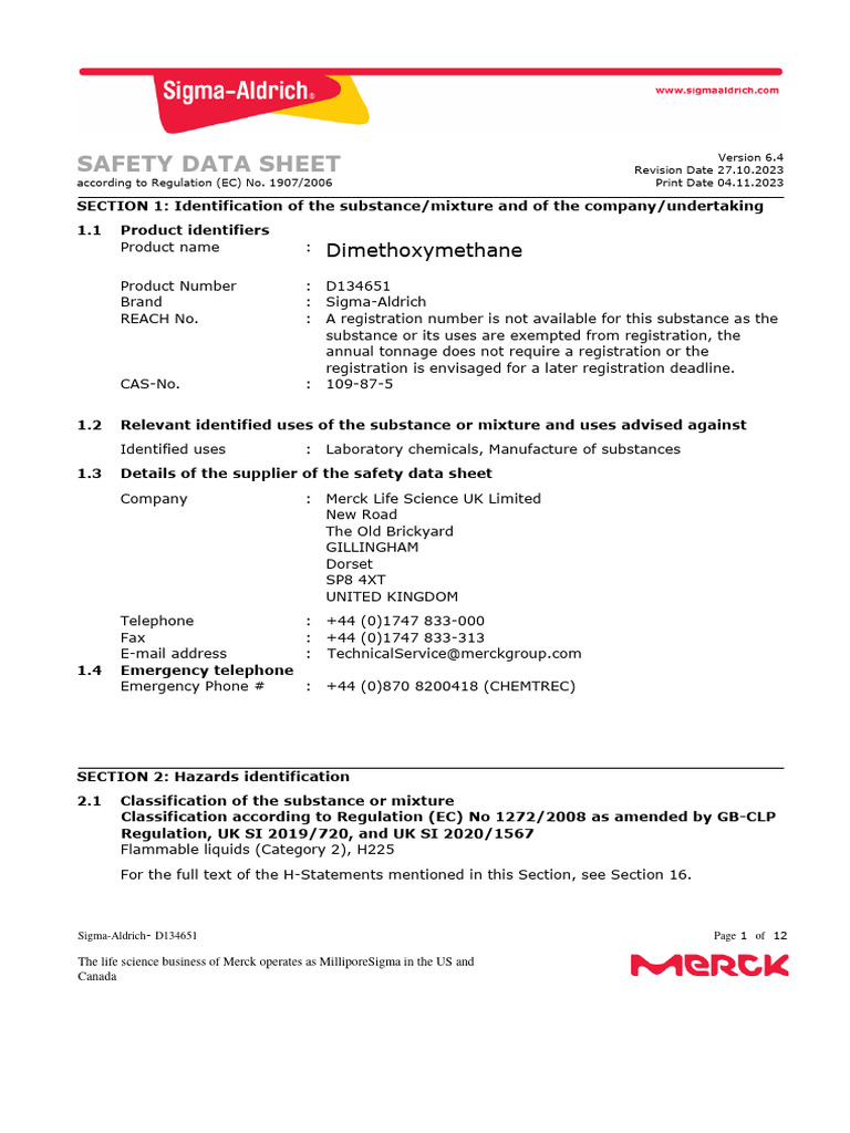 Methylal | PDF | Dangerous Goods | Occupational Safety And Health