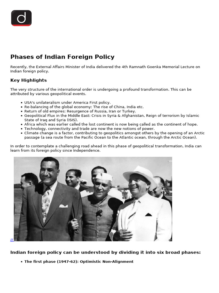 Phases of Indian Foreign Policy | Download Free PDF | Non Aligned ...