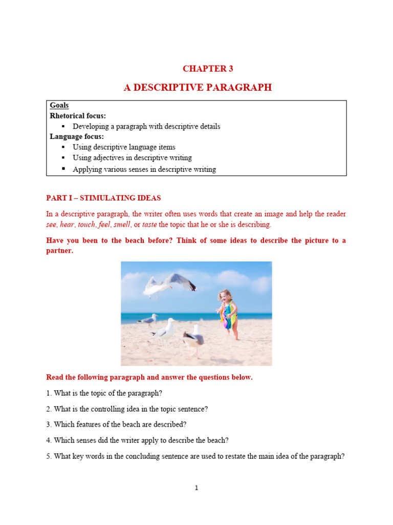 WRITING 1 - CHAPTER 3 (A Descriptive Paragraph) | PDF | Coffeehouse | Word