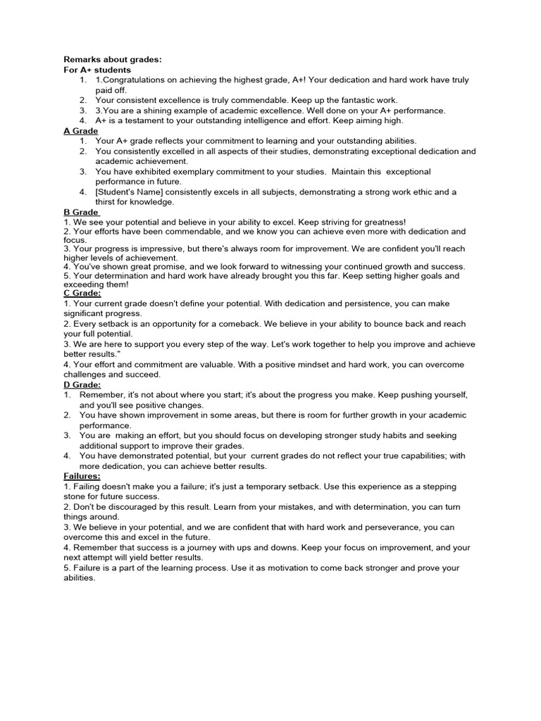 Grade Remarks | PDF | Mindset | Intelligence
