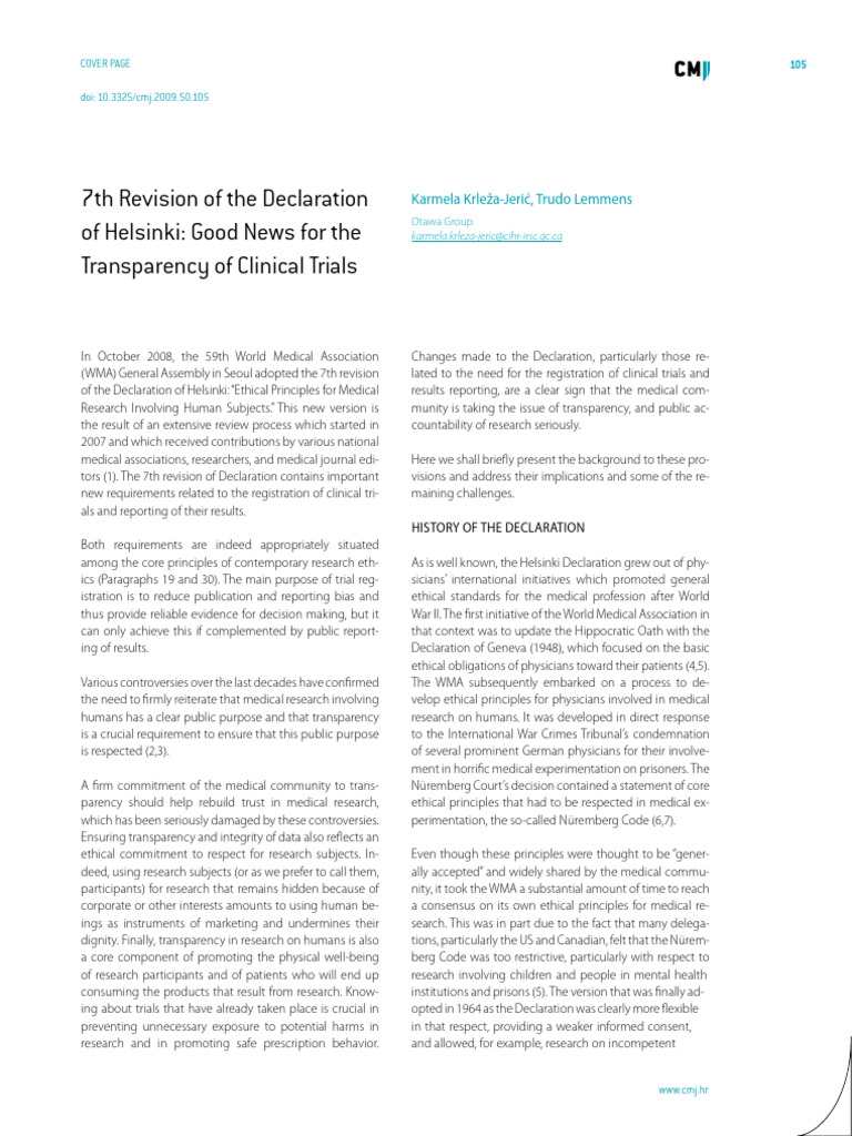 7th Revision Declaration of Helsinki Croat MJ | PDF | Clinical Trial ...