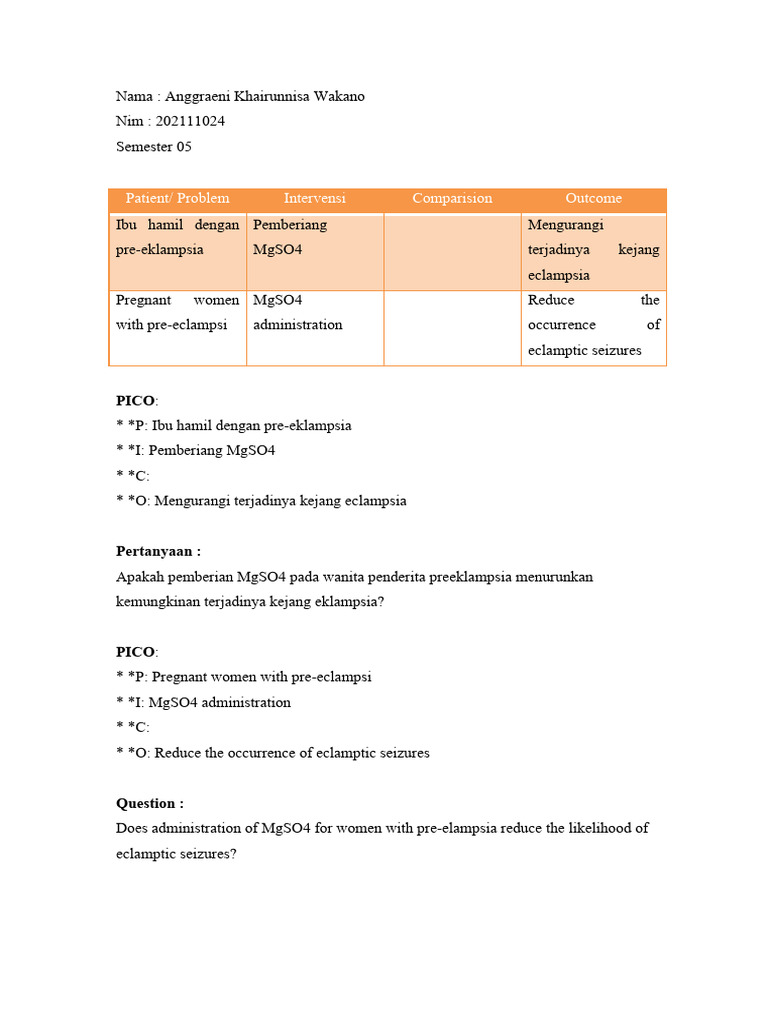 MgSO4 untuk Cegah Kejang Preeklampsia | PDF