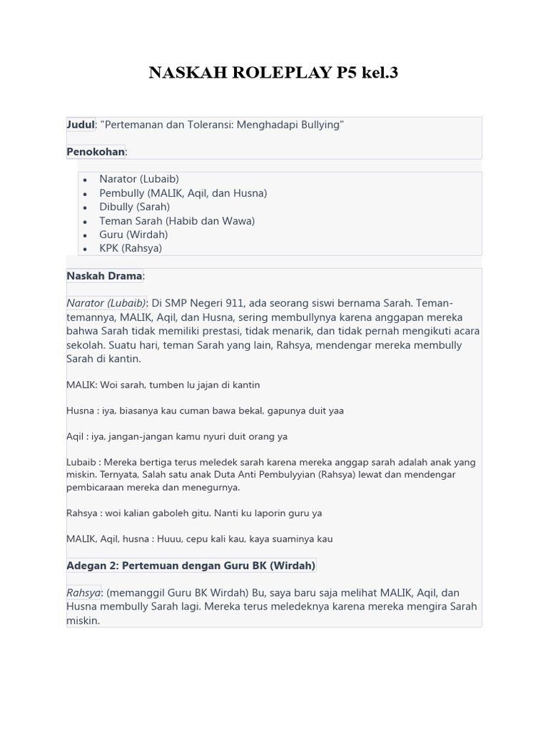 NASKAH ROLEPLAY P5 Kel 3 | PDF | Ilmu Sosial | Seni & Disiplin Bahasa