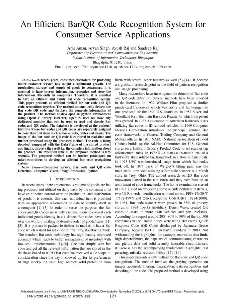 An Efficient Bar QR Code Recognition System For Consumer Service ...