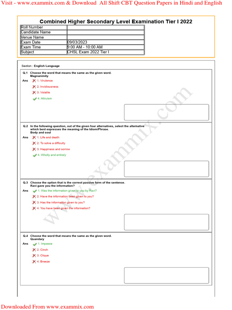 SSC CHSL Question Paper 2023 PDF All Shift in English | PDF | Vegetables | Tomato