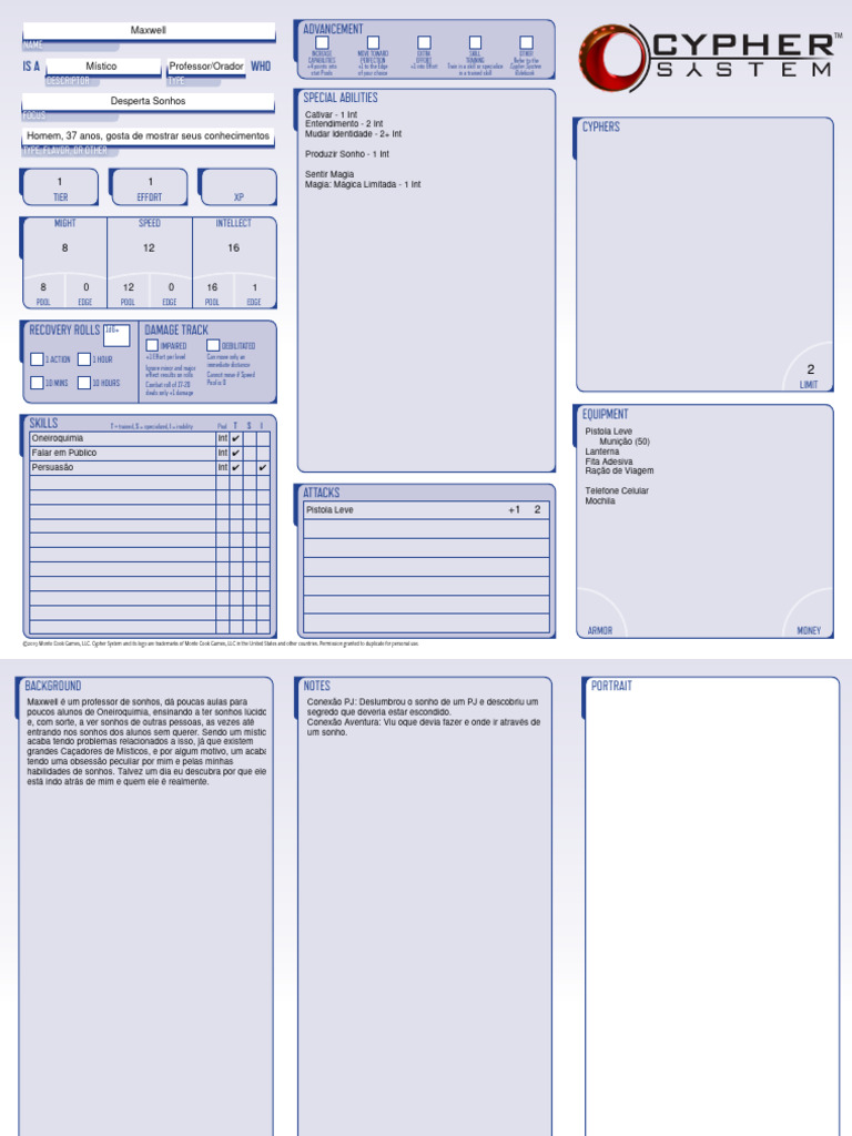 Ficha Maxwell Cypher System | PDF