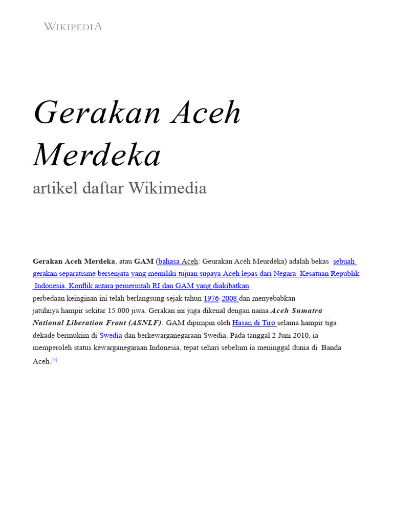 Gerakan Aceh Merdeka - Wikipedia Bahasa Indonesia, Ensiklopedia Bebas | PDF