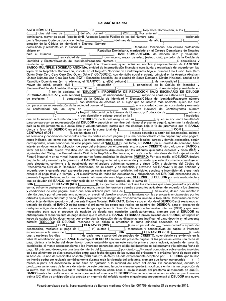 Pagare Notarial RD Deudor | PDF | Pagos | Bancos