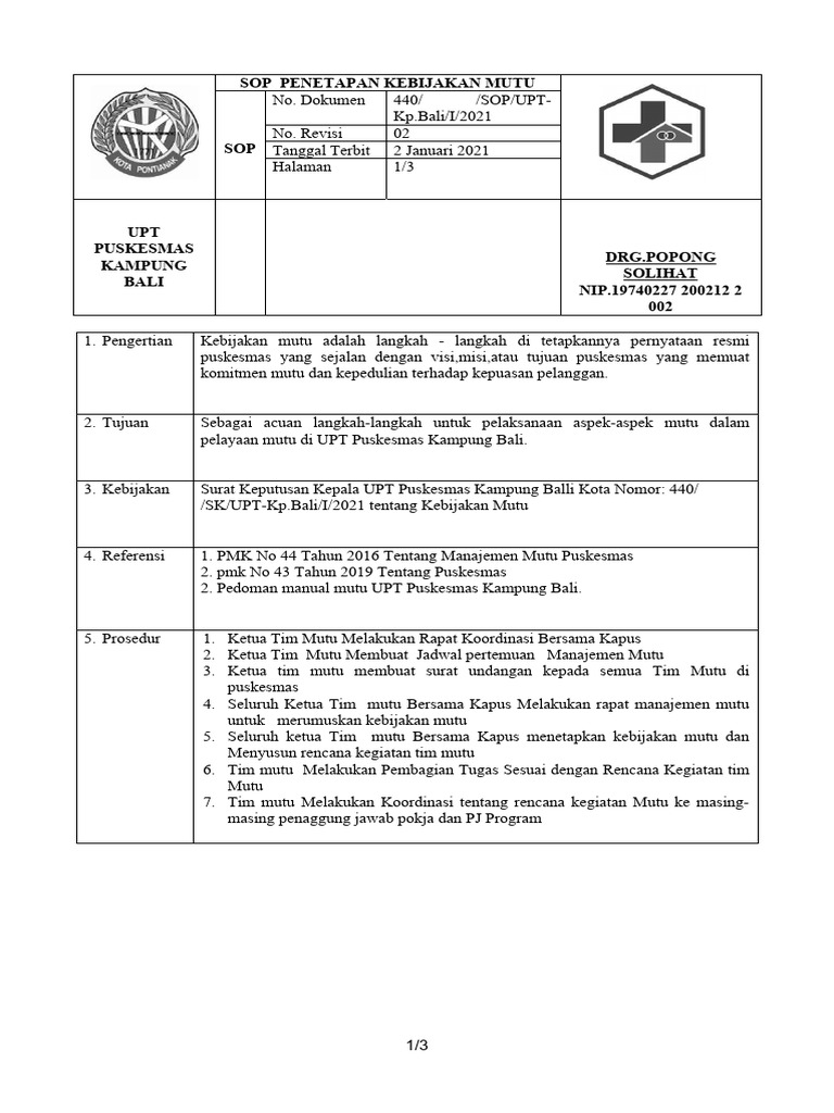 Sop Kebijakan Mutu | PDF