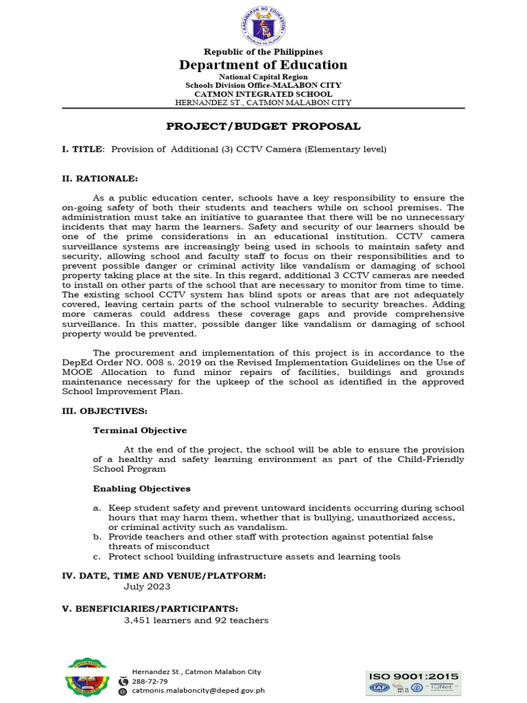 Edited Proposal For Maintenance Provision of 3 CCTV Camera ES Level ...