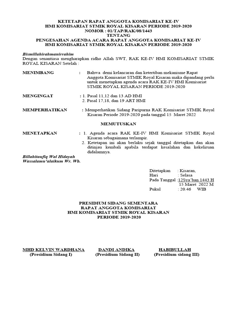 Ketetapan Rapat HMI STMIK Royal 2022 | PDF | Pengelolaan Keuangan & Uang